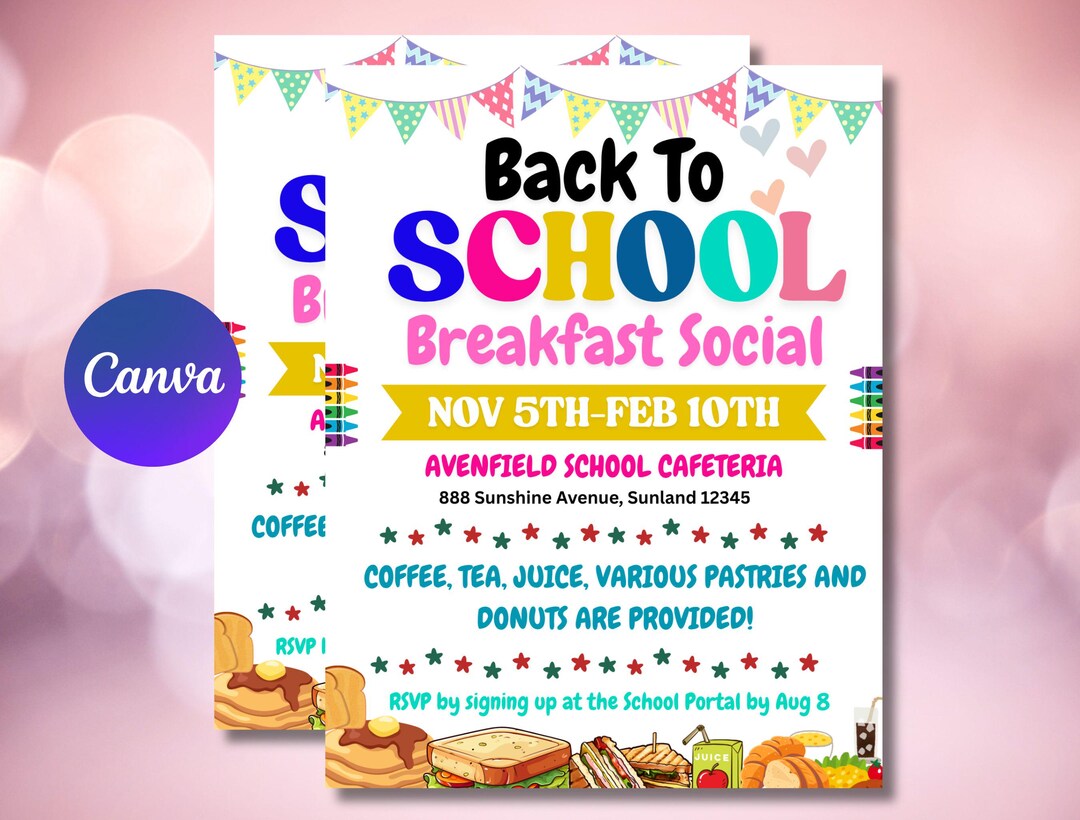 Editable Back to School Breakfast Social Flyer PTO PTA Fundraiser ...