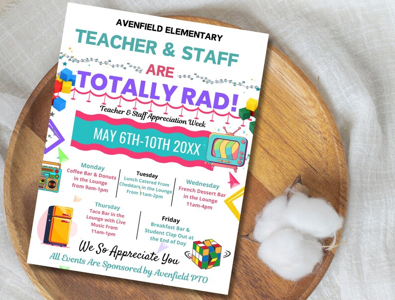 Editable Teacher and Staff Appreciation Week Flyer, Itinerary Flyer ...