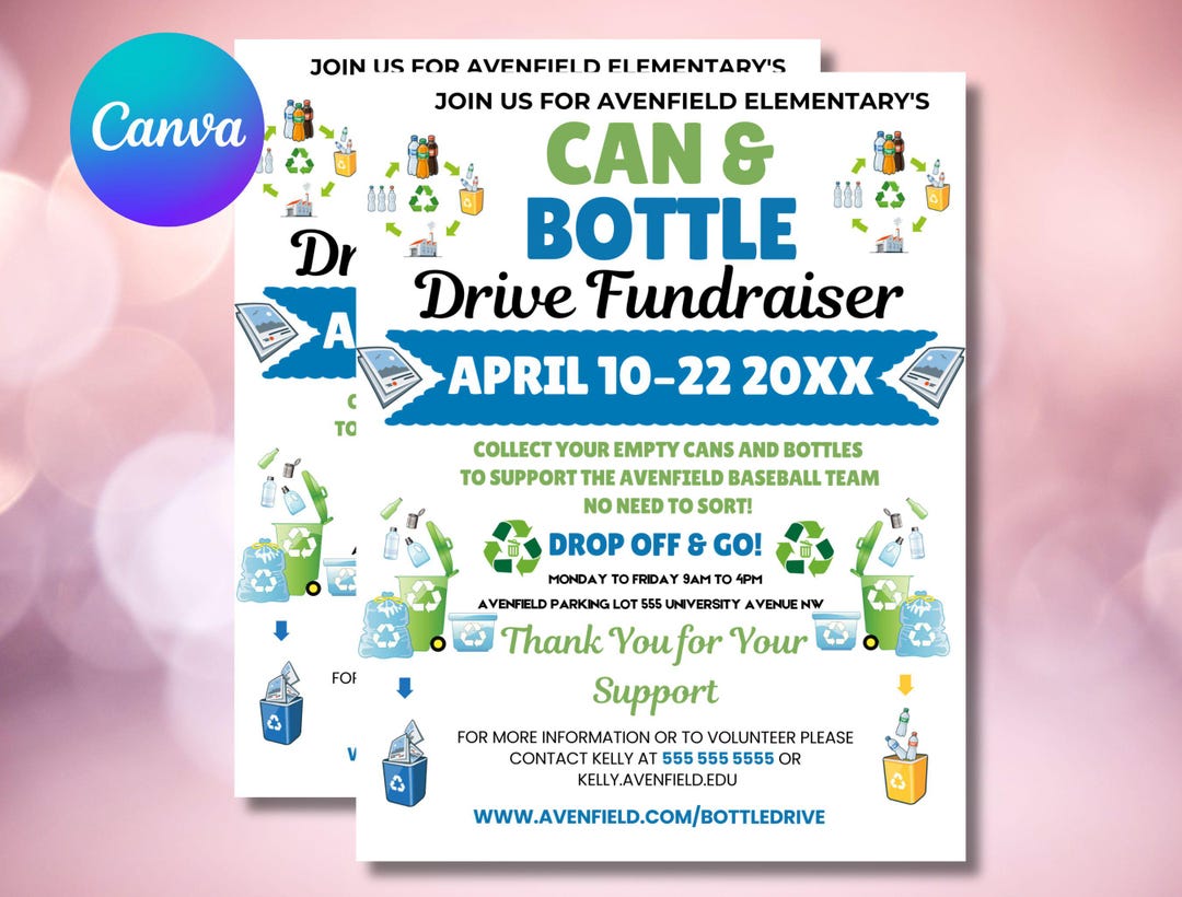 Editable Can and Bottle Drive Flyer — Canva Template for Recycling ...