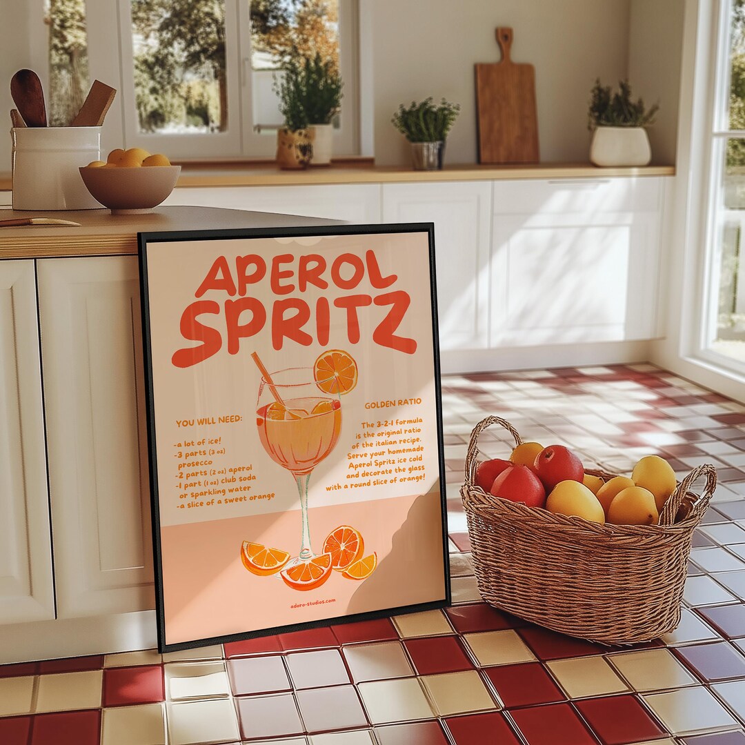 Aperol Spritz Cocktail - Unframed Matte Paper Poster Maximalist Kitchen ...