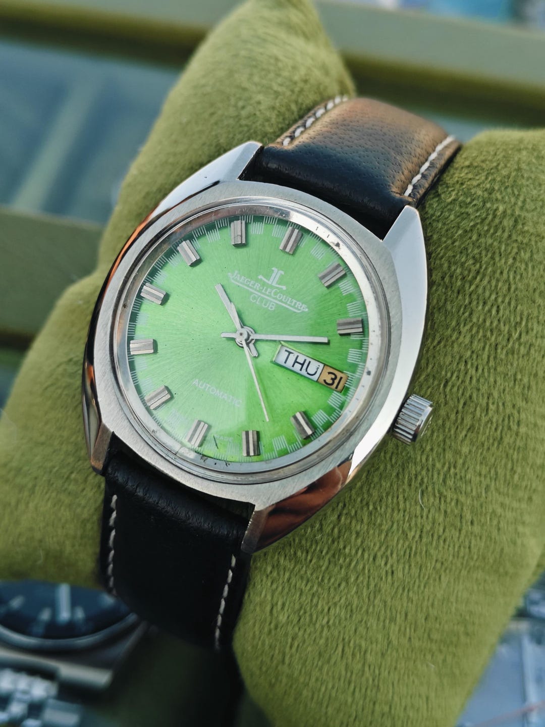 Vintage Jaeger-lecoultre CLUB 17 Jewels Automatic Swiss Made Day Date Men's Watch-sunburst Green ...