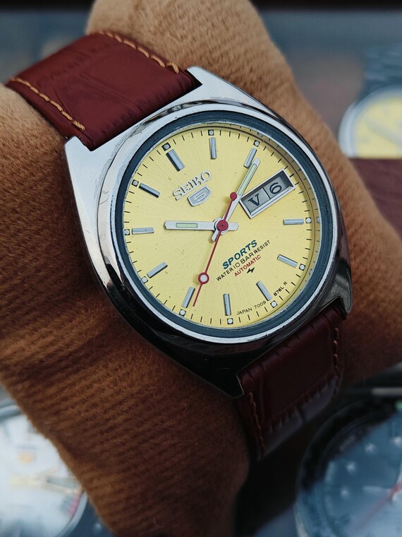 Ultra Rare Seiko 5 Automatic Watch - 1980s Yellow Sun… - Gem