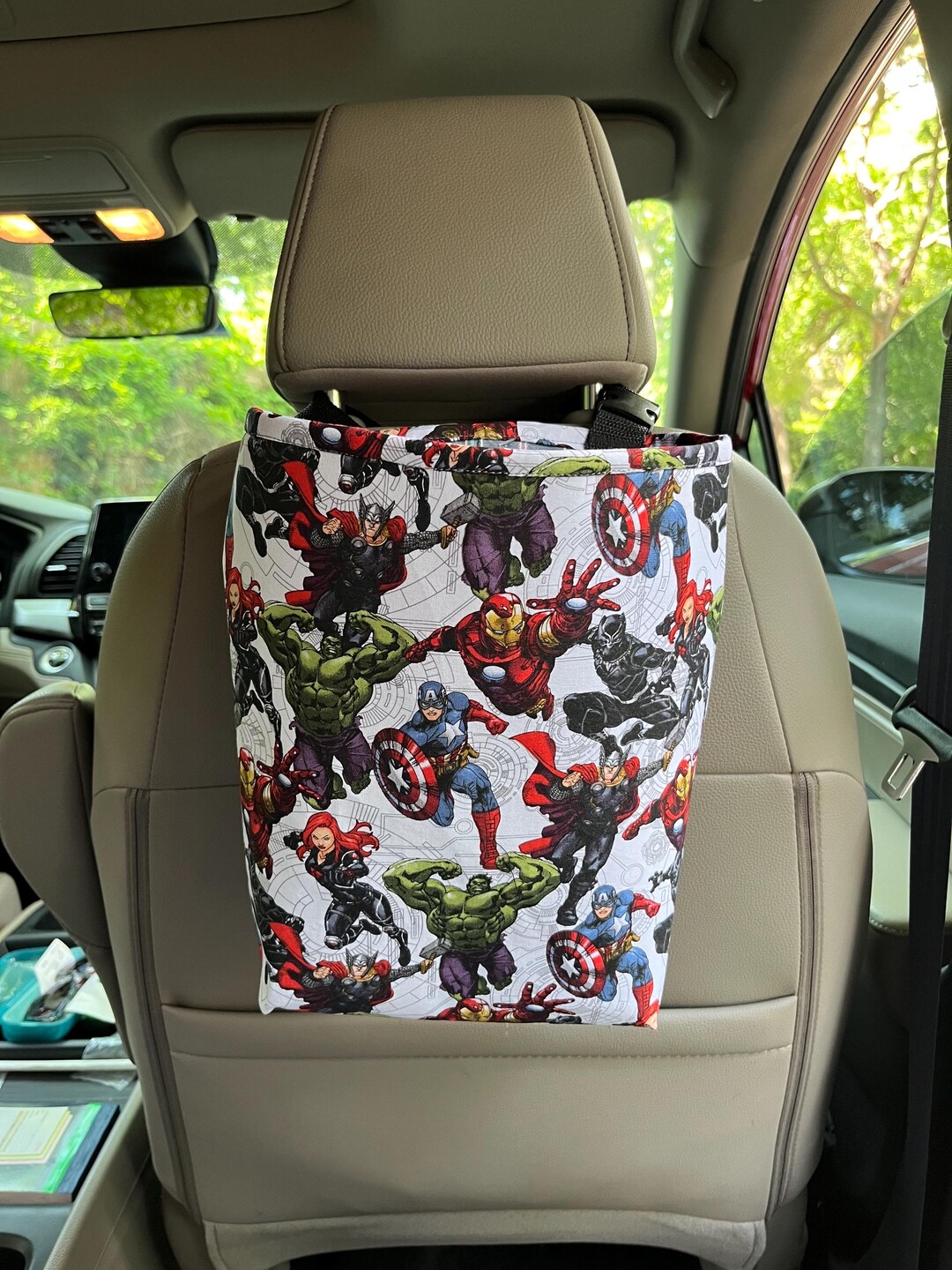 Handmade Car Trash Bag With Removable Liner: Superhero/card Game Fabric ...