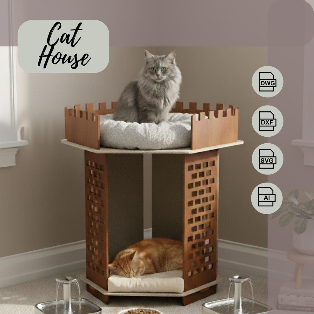 Laser Cut Cat House Svg-ai-dwg-dxf: Pet Furniture Plans (digital ...