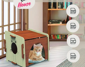 Wooden Laser Cut Digital Download Cat House Svg,dwg,dxf,ai Pet House ...