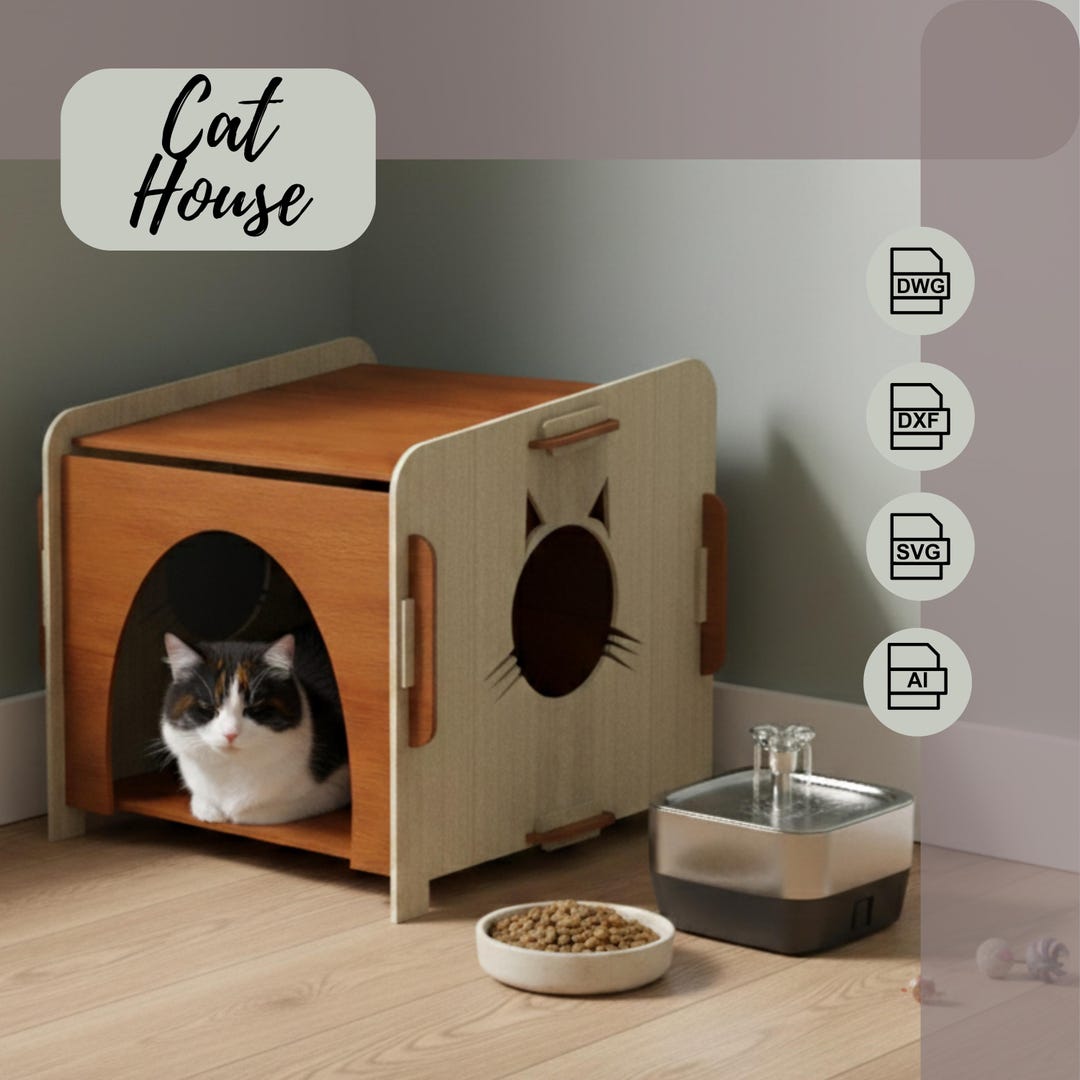Laser Cut Cat House Svg-ai-dwg-dxf: Pet Furniture Plans (digital ...