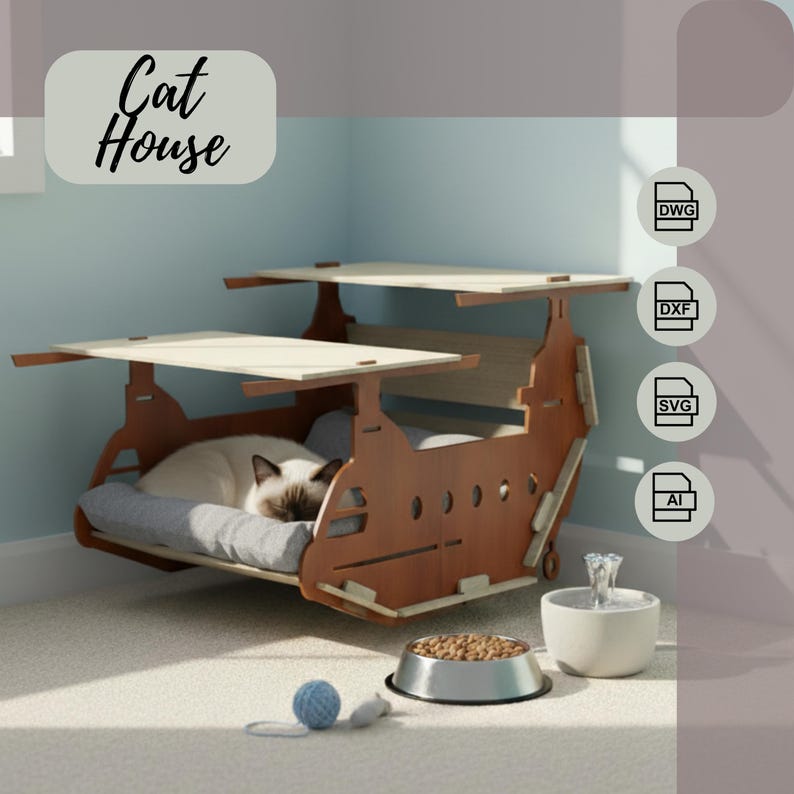 Laser Cut Cat House Svg-ai-dwg-dxf: Pet Furniture Plans (digital ...