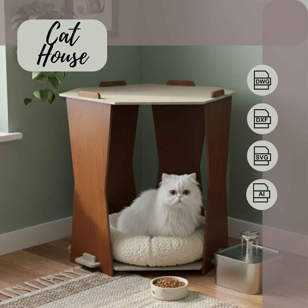 Laser Cut Cat House Svg-ai-dwg-dxf: Pet Furniture Plans (digital ...