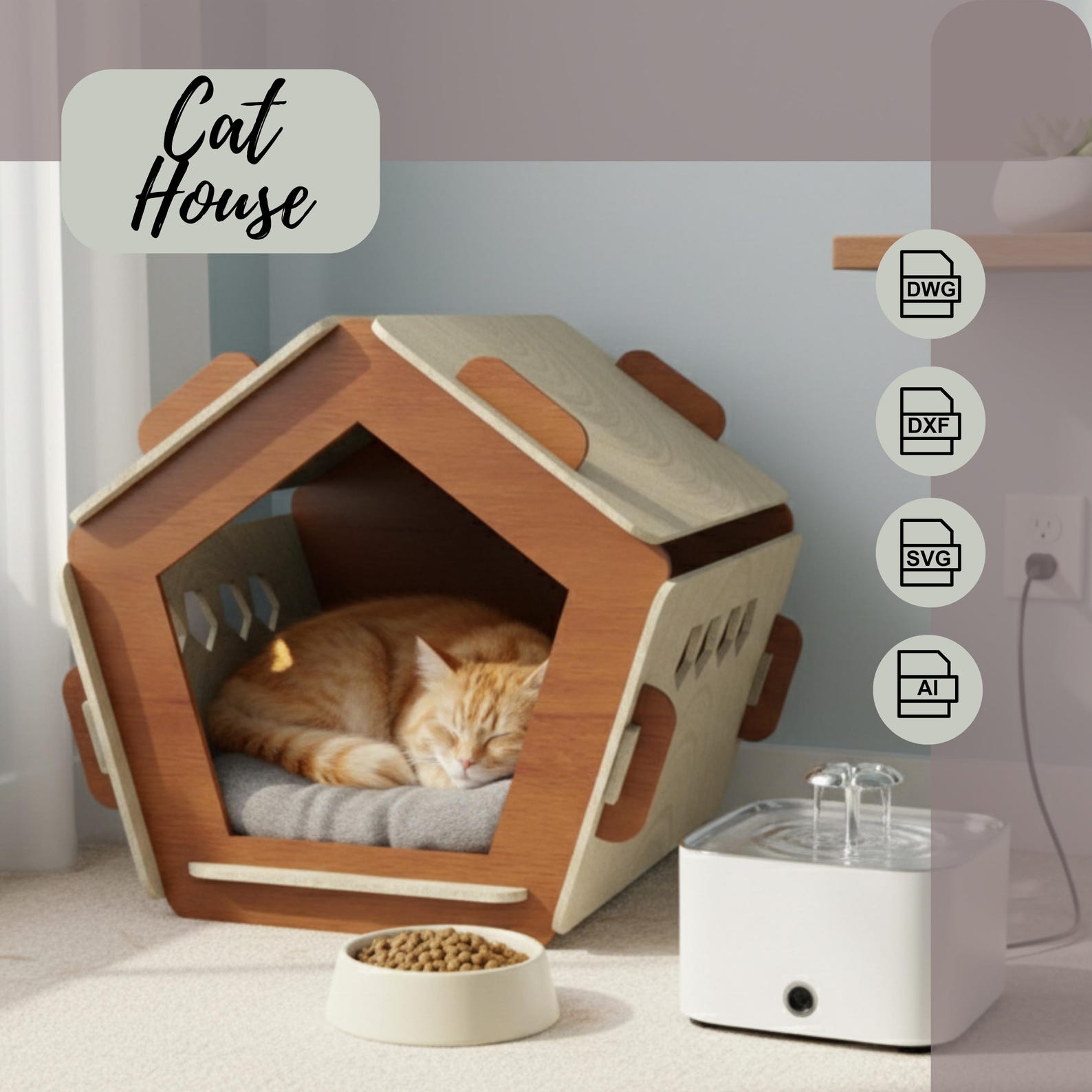 Laser Cut Cat House Svg-ai-dwg-dxf: Pet Furniture Plans (digital ...