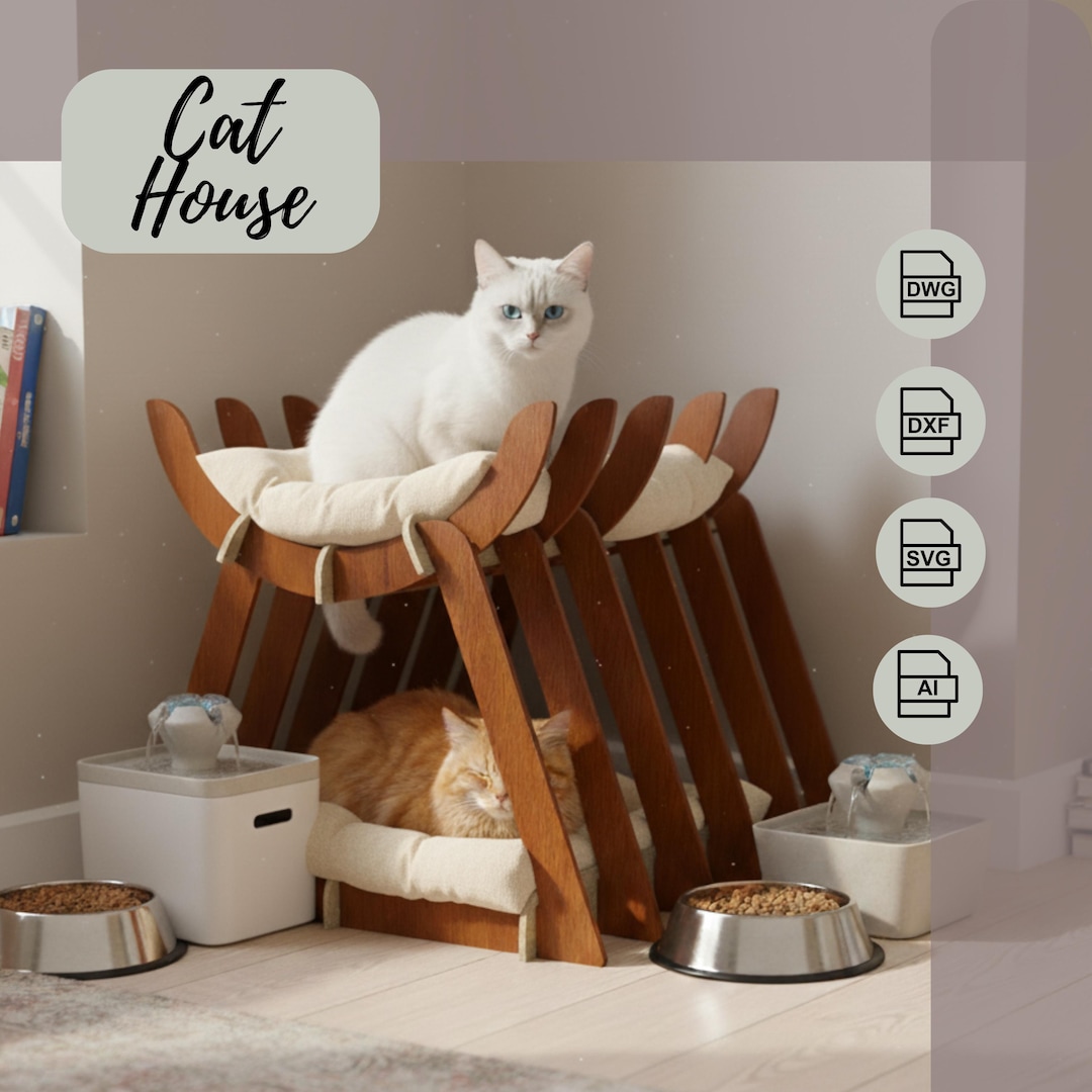 Laser Cut Cat House Svg-ai-dwg-dxf: Pet Furniture Plans (digital ...