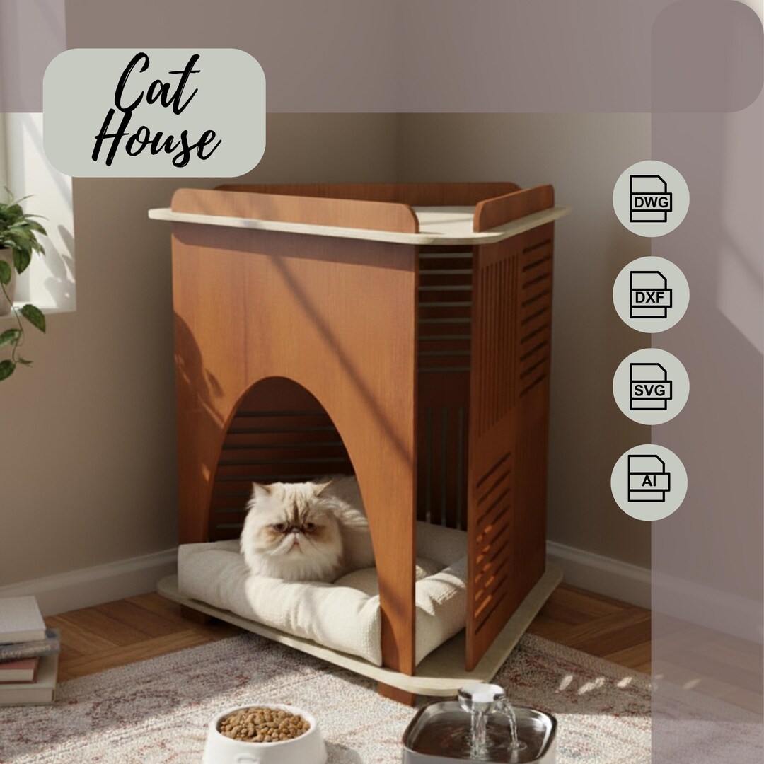 Laser Cut Cat House Svg-ai-dwg-dxf: Pet Furniture Plans (digital ...