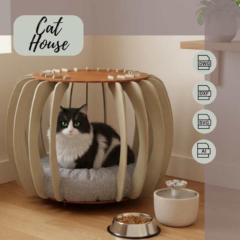 Laser Cut Cat House Svg-ai-dwg-dxf: Pet Furniture Plans (digital ...