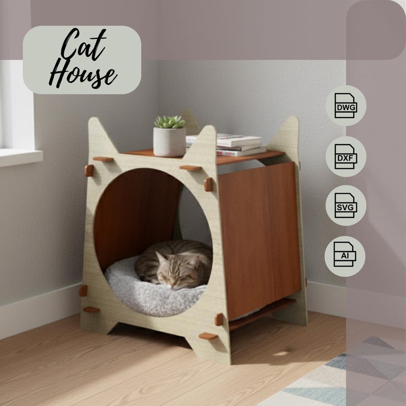 Laser Cut Cat House Svg-ai-dwg-dxf: Pet Furniture Plans (digital ...