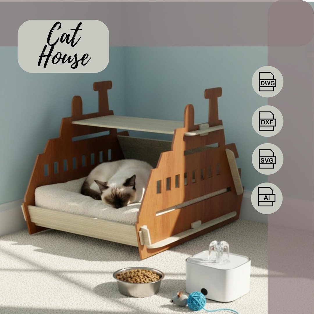 Laser Cut Cat House Svg-ai-dwg-dxf: Pet Furniture Plans (digital ...