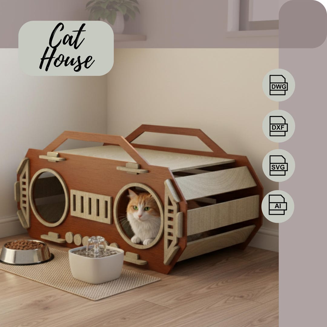 Laser Cut Cat House Svg-ai-dwg-dxf: Pet Furniture Plans (digital ...