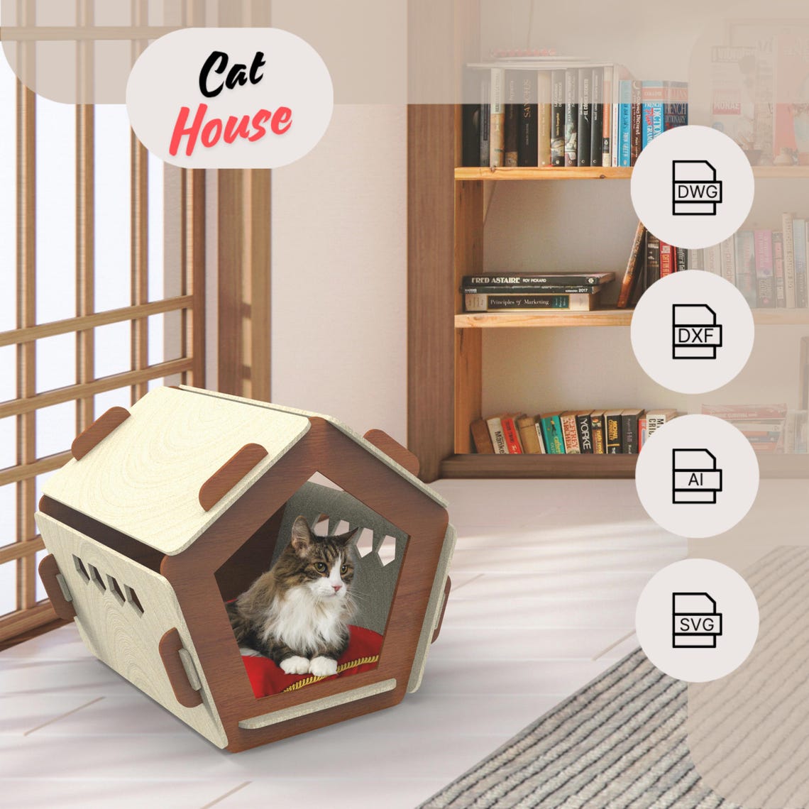 Wooden Laser Cut Digital Download Cat House Svg,dwg,dxf,ai Pet House ...