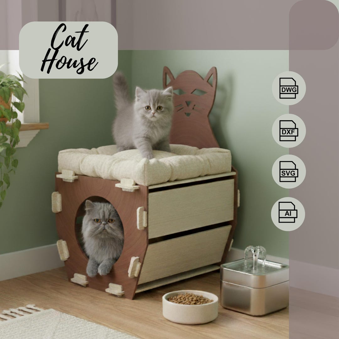 Laser Cut Cat House Svg-ai-dwg-dxf: Pet Furniture Plans (digital ...