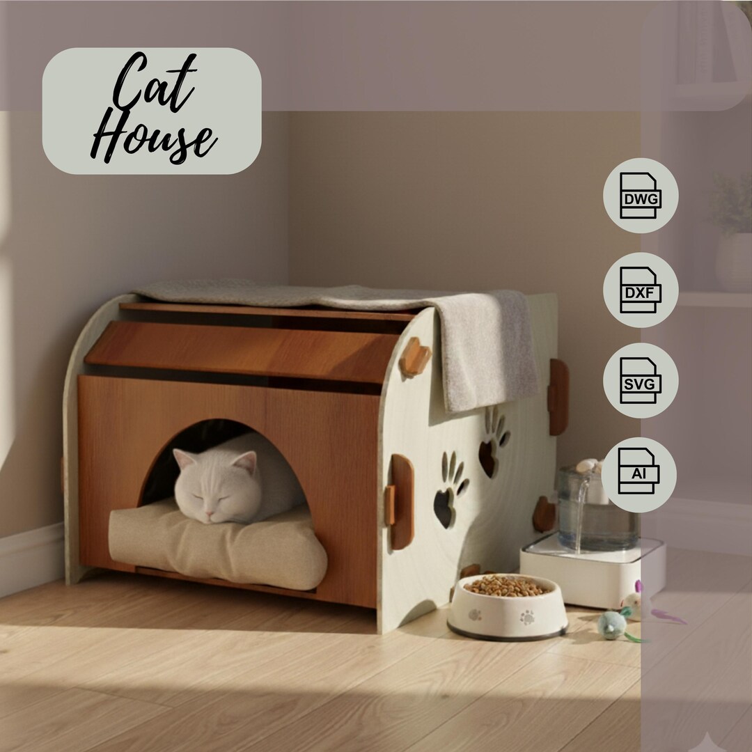 Laser Cut Cat House Svg-ai-dwg-dxf: Pet Furniture Plans (digital ...