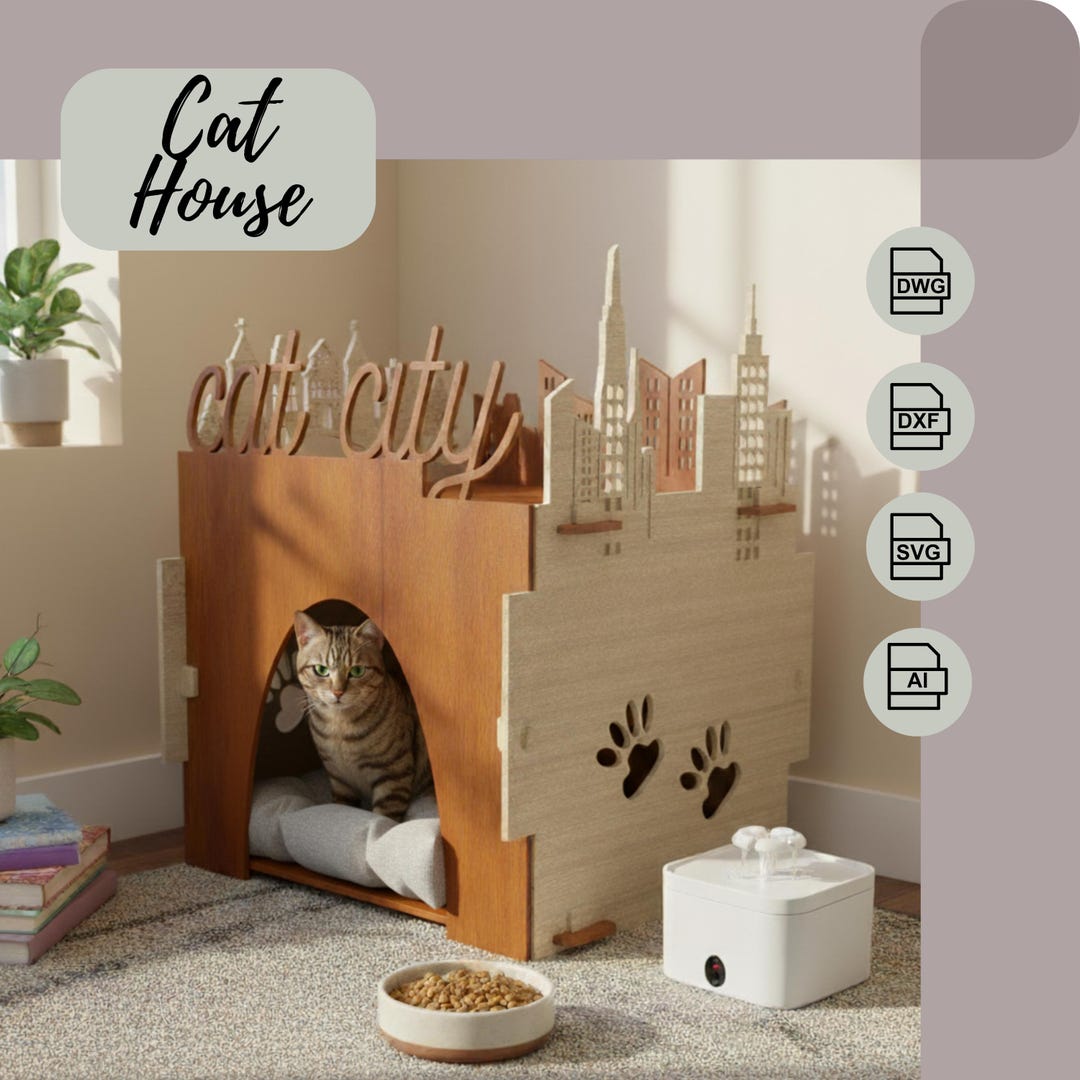Laser Cut Cat House Svg-ai-dwg-dxf: Pet Furniture Plans (digital ...