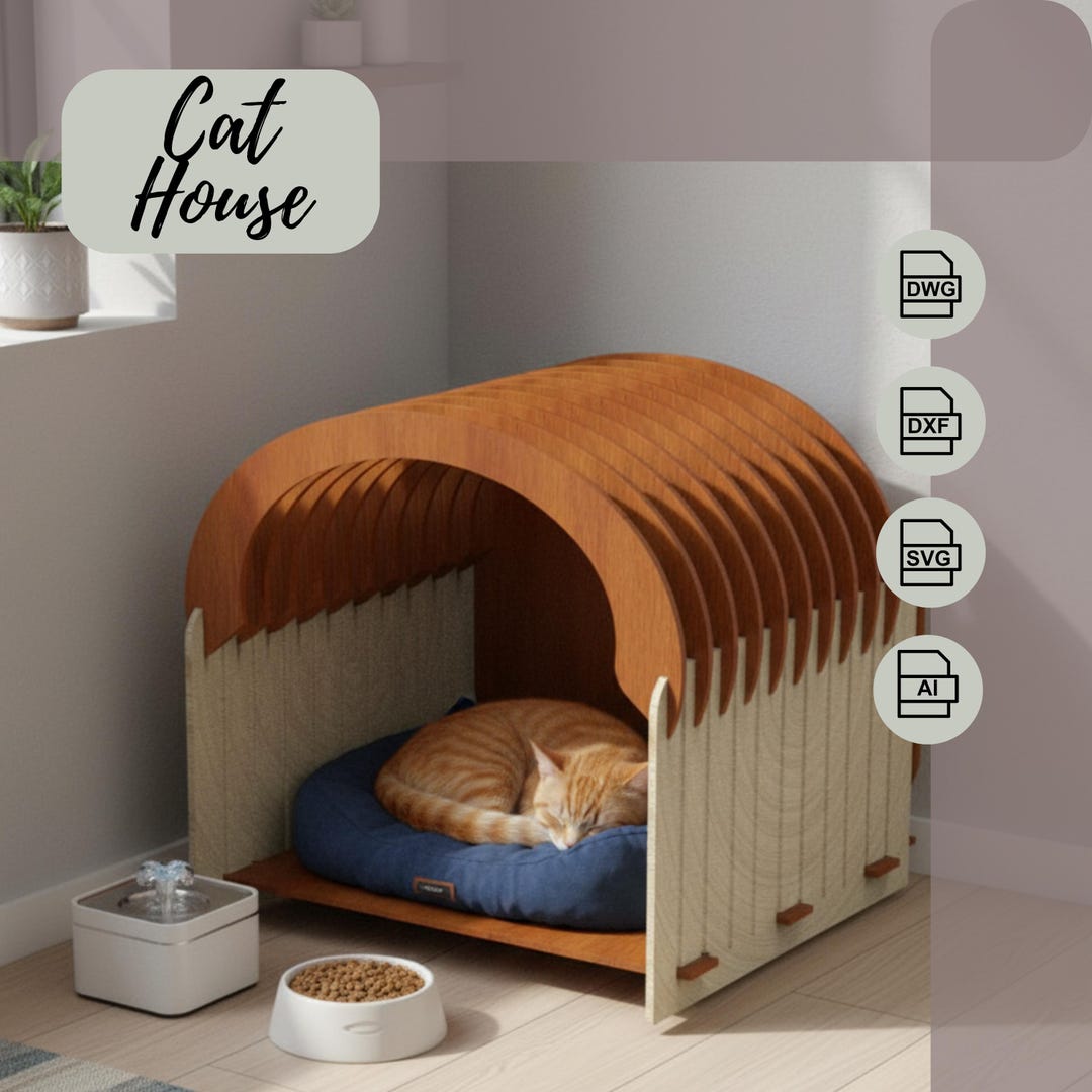 Laser Cut Cat House Svg-ai-dwg-dxf: Pet Furniture Plans (digital ...