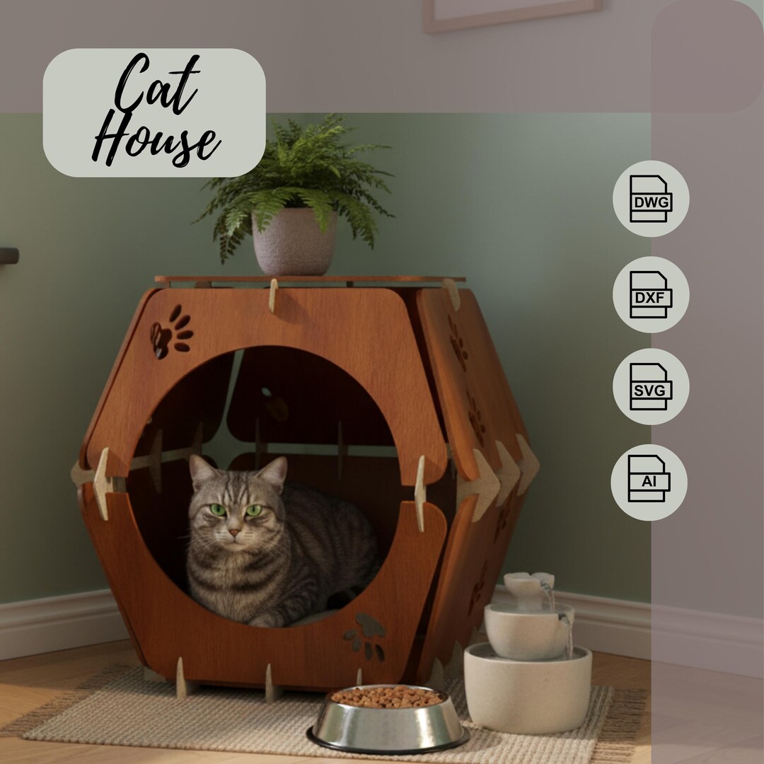 Laser Cut Cat House Svg-ai-dwg-dxf: Pet Furniture Plans (digital ...