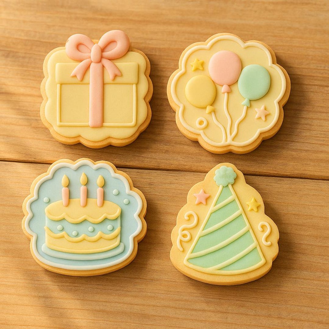 Birthday Cookie Cutter Set – Gift Box, Balloons, Cake & Party Hat | 3D ...
