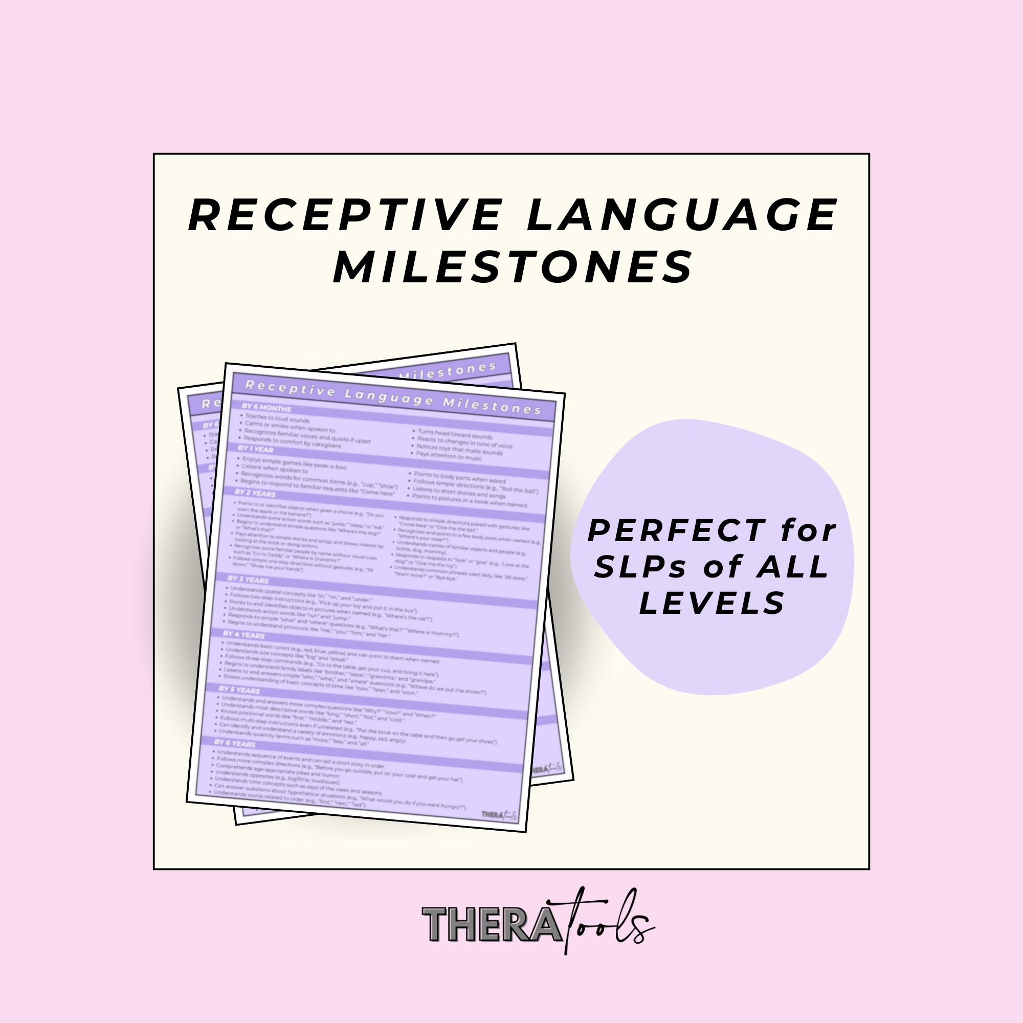 Receptive Language Milestones Chart, SLP Resource (PDF) - Etsy