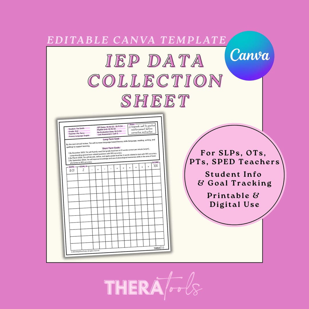 IEP Data Collection Sheet, Goal Tracking for Slps (canva Template) - Etsy
