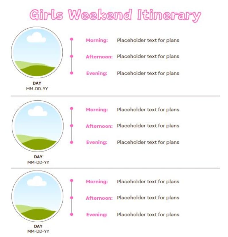 Girls Weekend Itinerary Template - Etsy
