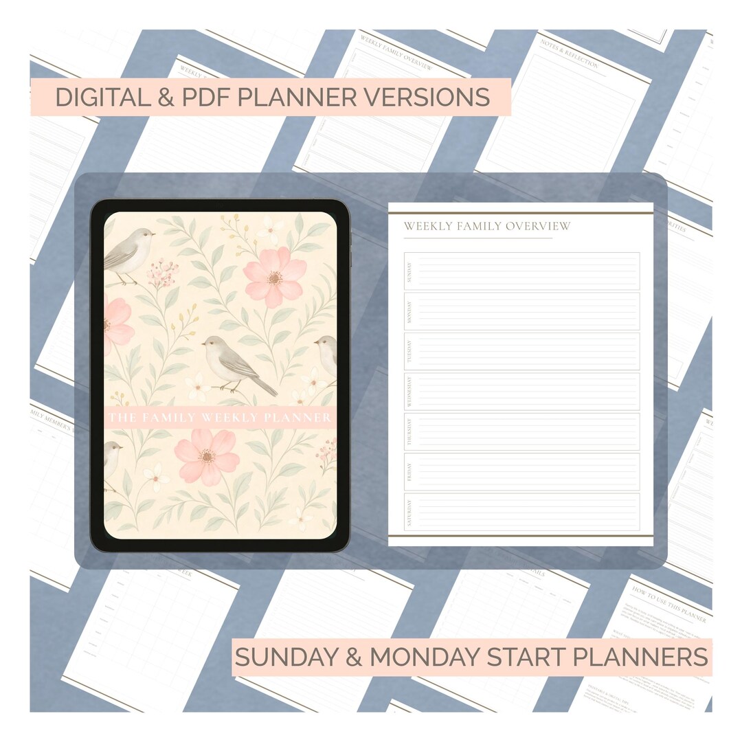 Undated Family Weekly Planner Summary Digital Time Management Organizer ...