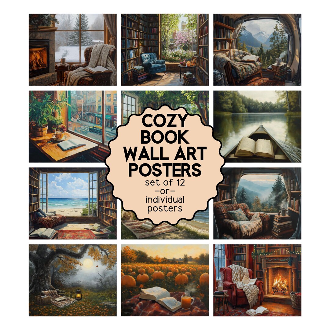 Cozy Book Posters Reading Art Prints Set of 12 Wall Art Book Lover ...