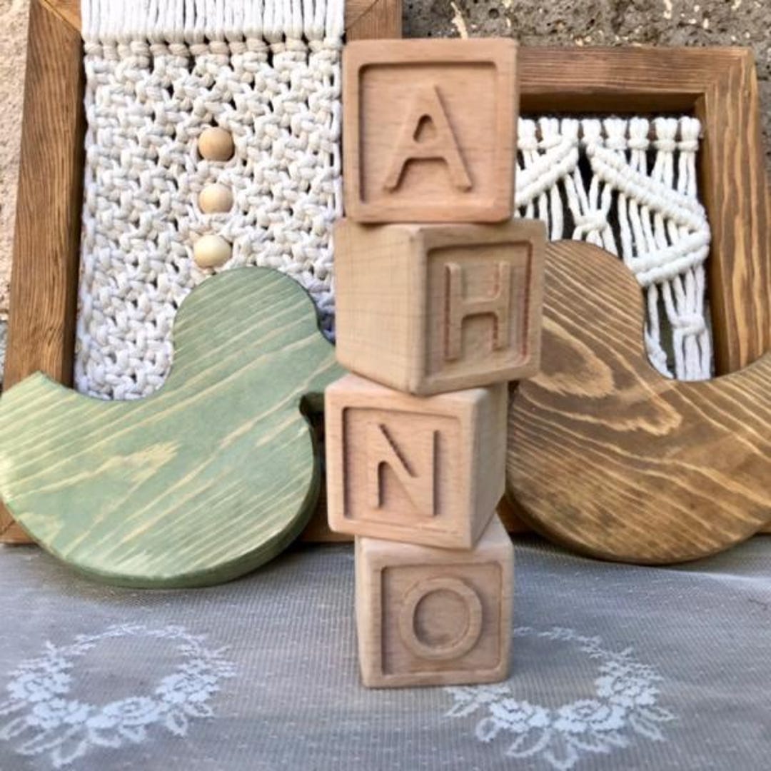 Personalized Wooden Letter Cube 4.5x4.5cm Beige Wood Blocks, Custom ...