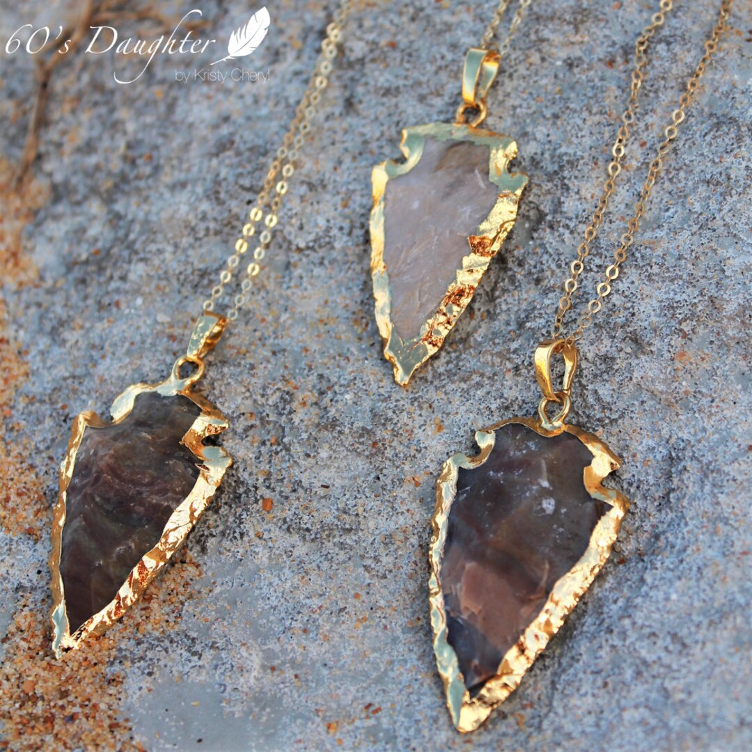 Jasper Stone Arrow Head Necklace / 14k Gold Filled Necklace / Gold ...