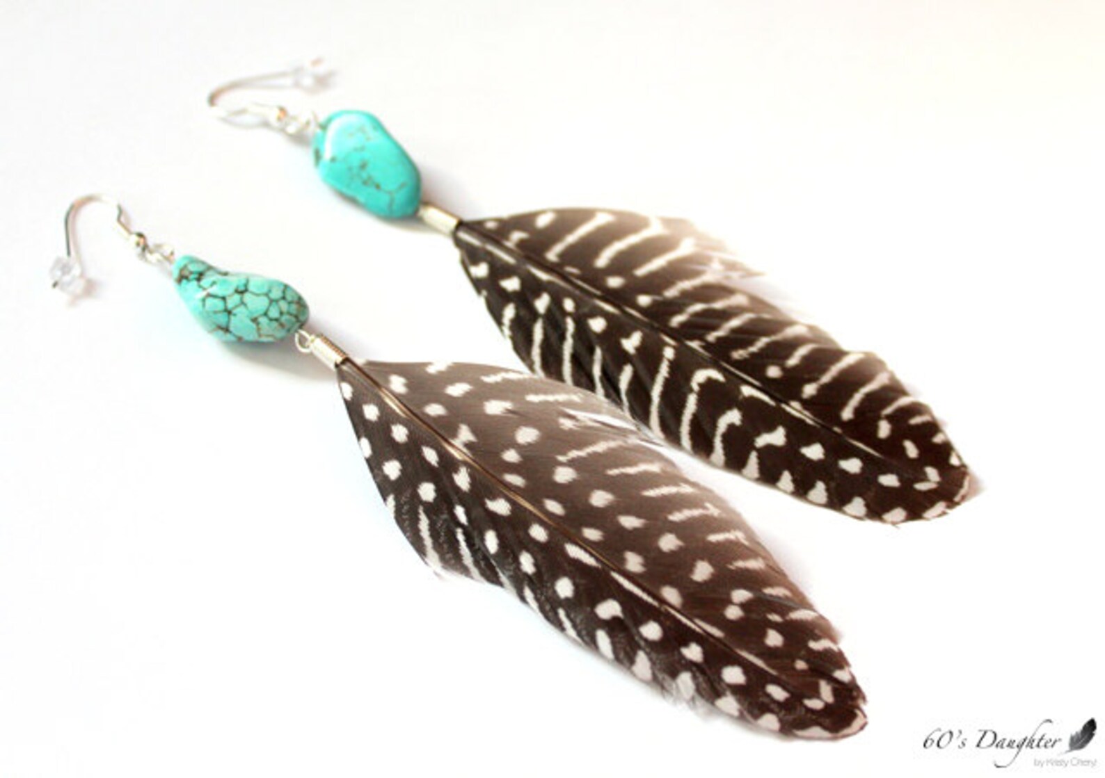 Turquoise & Feather Earrings // Long Feather Earrings // Bohemian ...