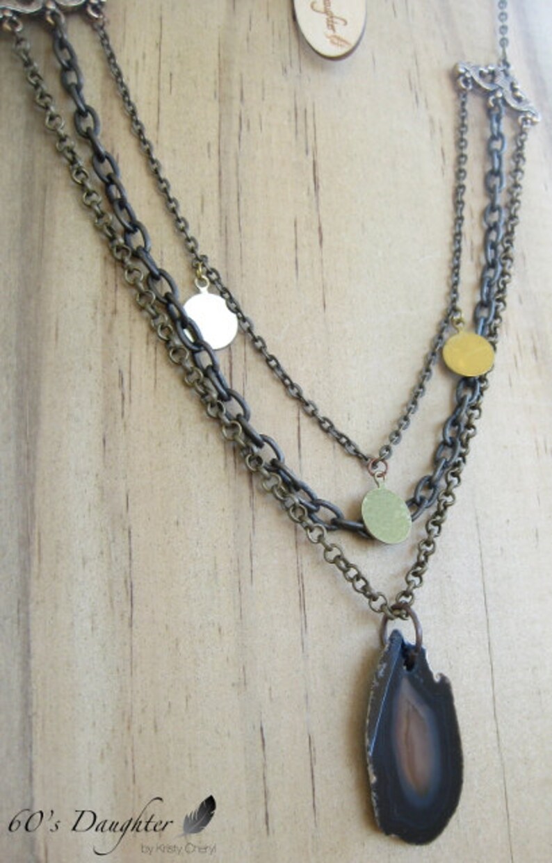 3 Layer Agate Necklace // Sliced Agate Necklace // Chocolate Brown ...