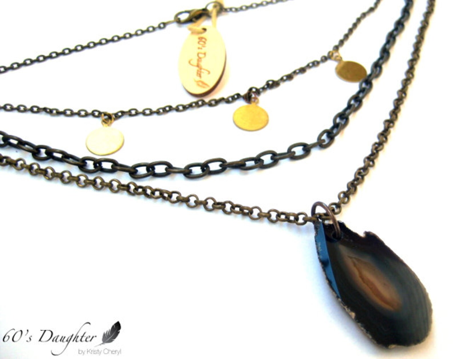 3 Layer Agate Necklace // Sliced Agate Necklace // Chocolate Brown ...