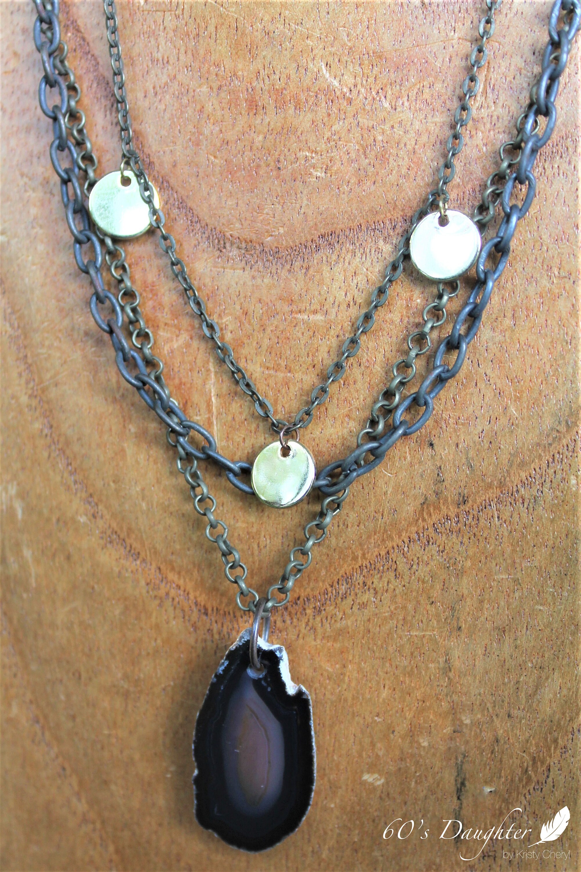 3 Layer Agate Necklace // Sliced Agate Necklace // Chocolate Brown ...