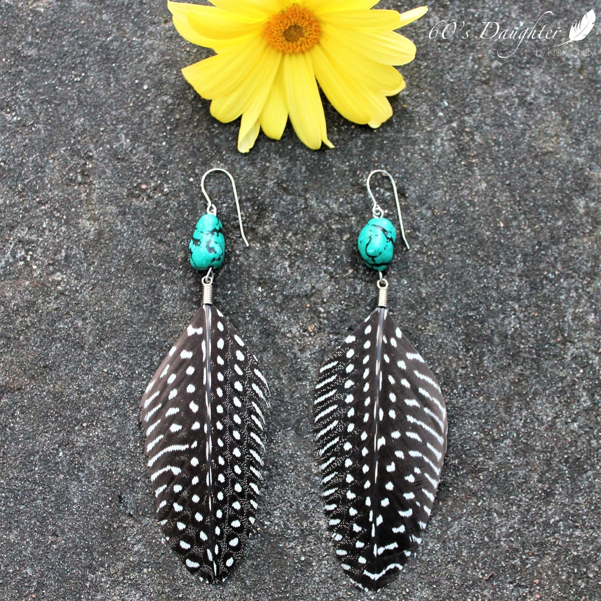 Turquoise & Feather Earrings // Long Feather Earrings // Bohemian ...