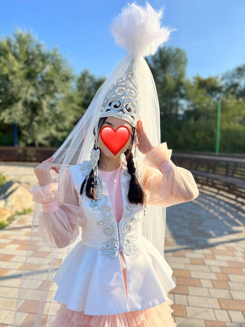 Handmade Traditional Kazakh Wedding Dress With Saukele Headdress Custom ...