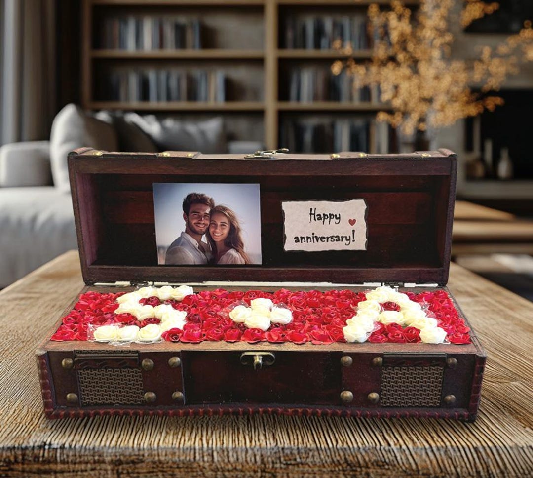Personalized Wooden Box With Couple's Initials, Photo, and Message ...