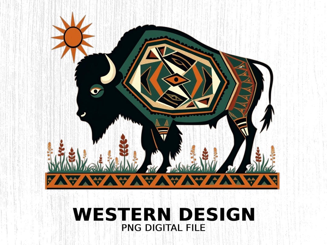 Western Buffalo Png, Aztec Buffalo Art DTF Png, Country Western Animal ...