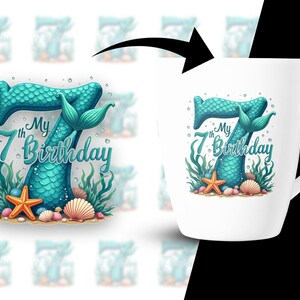 Mermaid 7th Birthday PNG: Kids T-shirt & Tumbler Design (digital) - Etsy