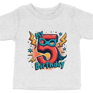 Shark Superhero 5th Birthday PNG: Kids Party Sublimation (digital ...