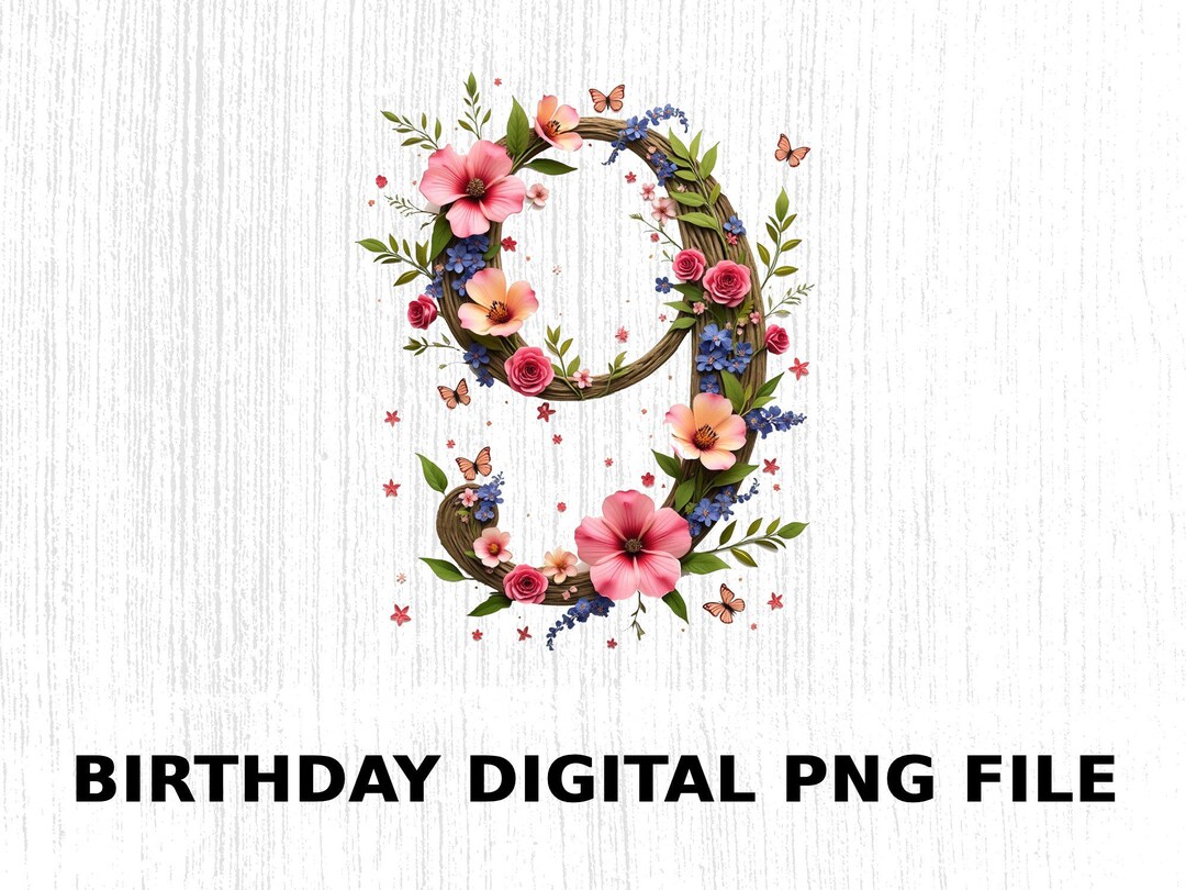 Birthday Number 9 PNG File for Digital Download, Perfect for Birthday ...