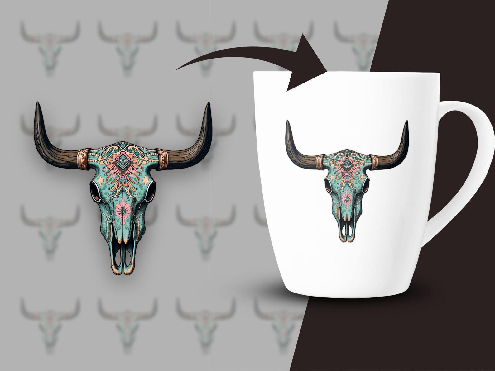 Retro Aztec Highland Cow Skull PNG: Western Rodeo T-shirt Design ...