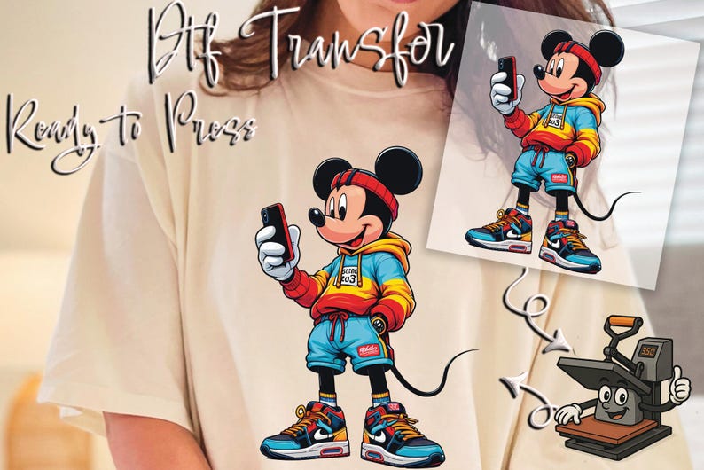 Mickey Mouse Heat Transfer: Full Color Ready-to-press DTF Design - Etsy