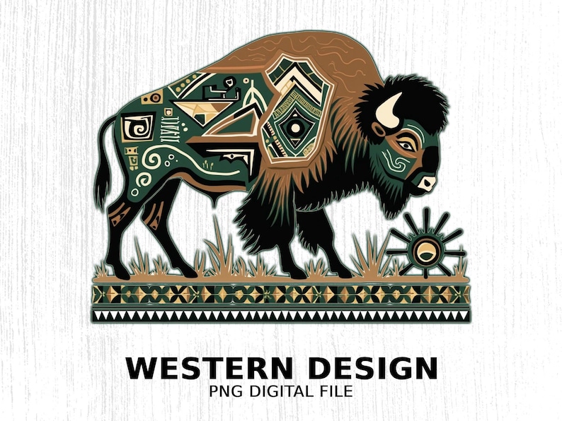 Aztec Bison Graphic: Western Rodeo PNG (digital Download) - Etsy