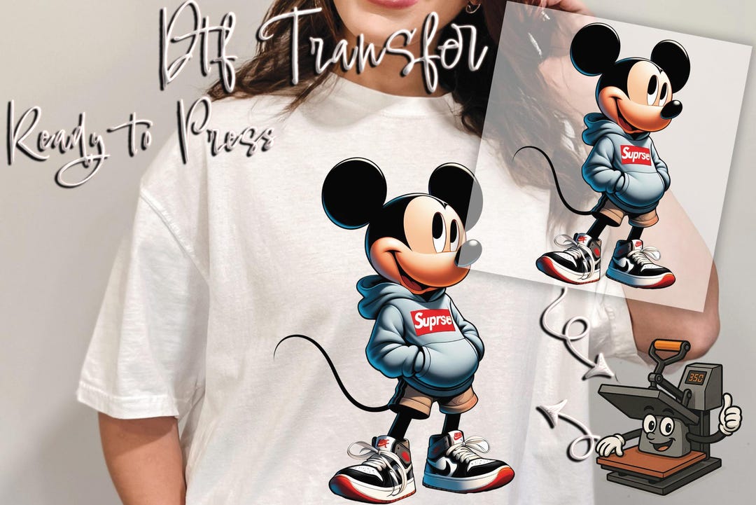 Mickey Mouse Heat Transfer, Full Color DTF (ready to Press, Streetwear ...