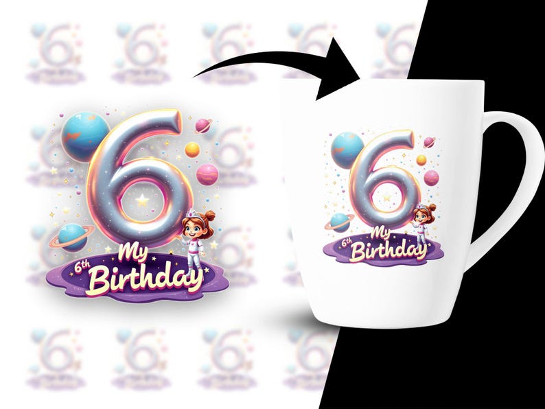 6th Birthday Digital PNG File Download for Kids Birthday Girl and Boy T ...