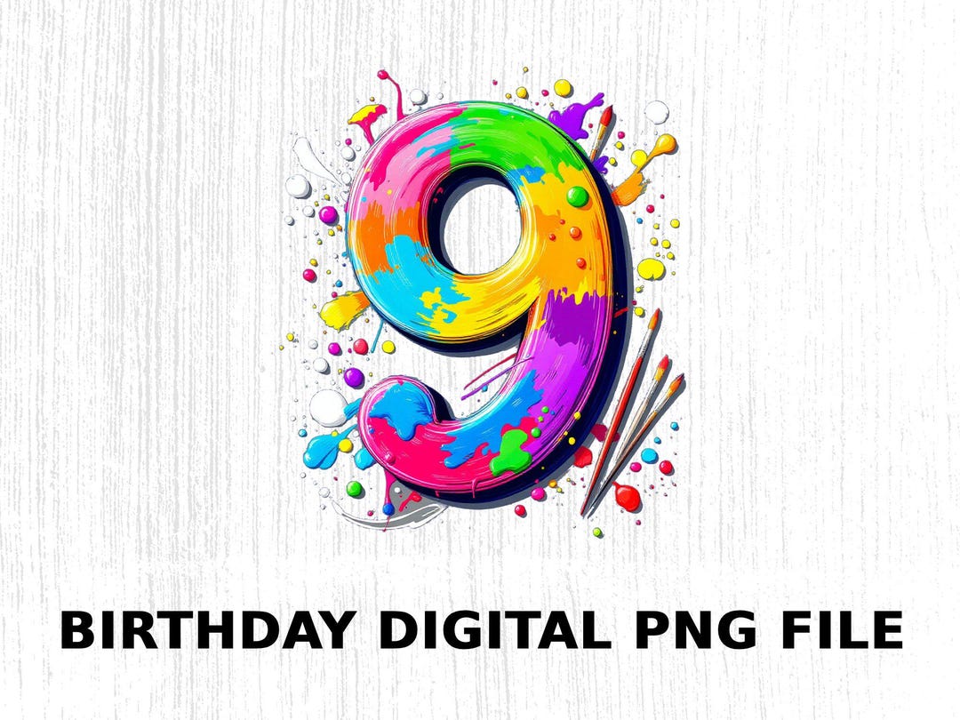 Birthday PNG File Colorful Number 9 Digital Download, Birthday Boy Girl ...